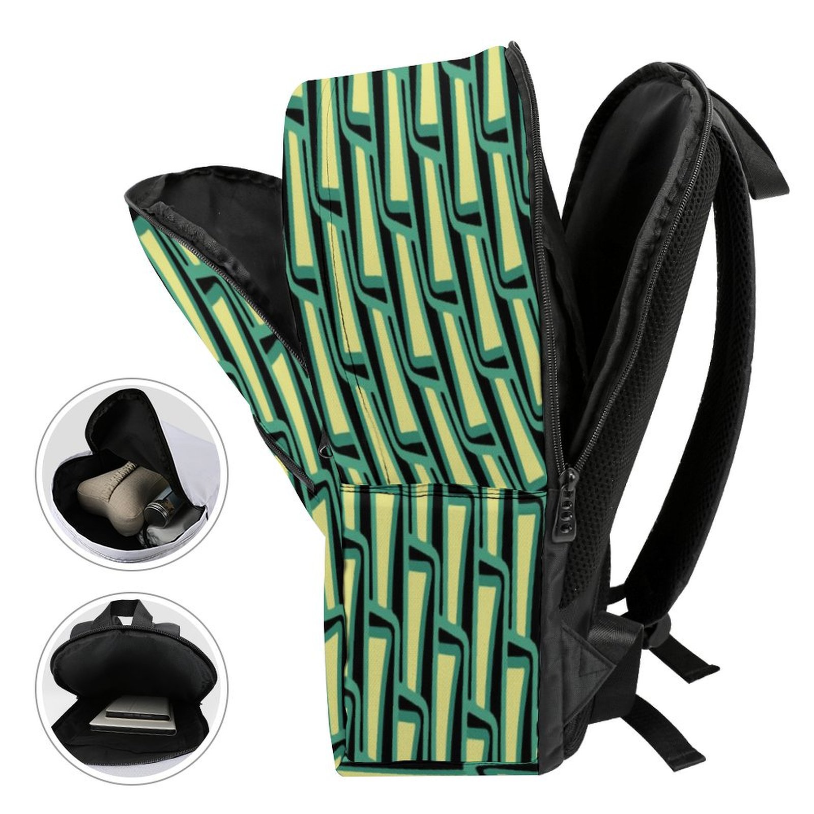 retro geometrical black cyan cream 2 CompartMent Backpack | ID: D7244947
