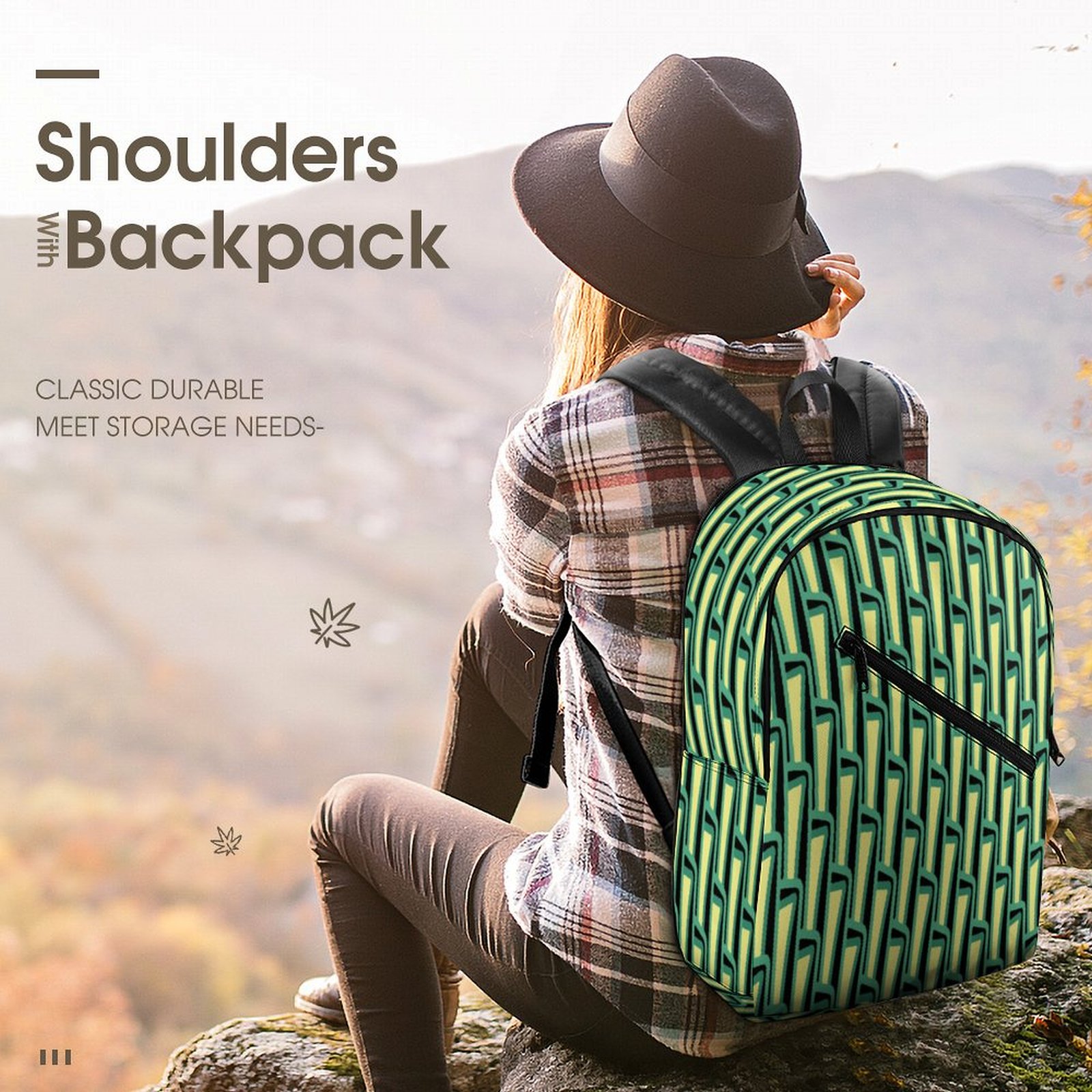 retro geometrical black cyan cream 2 CompartMent Backpack | ID: D7244947