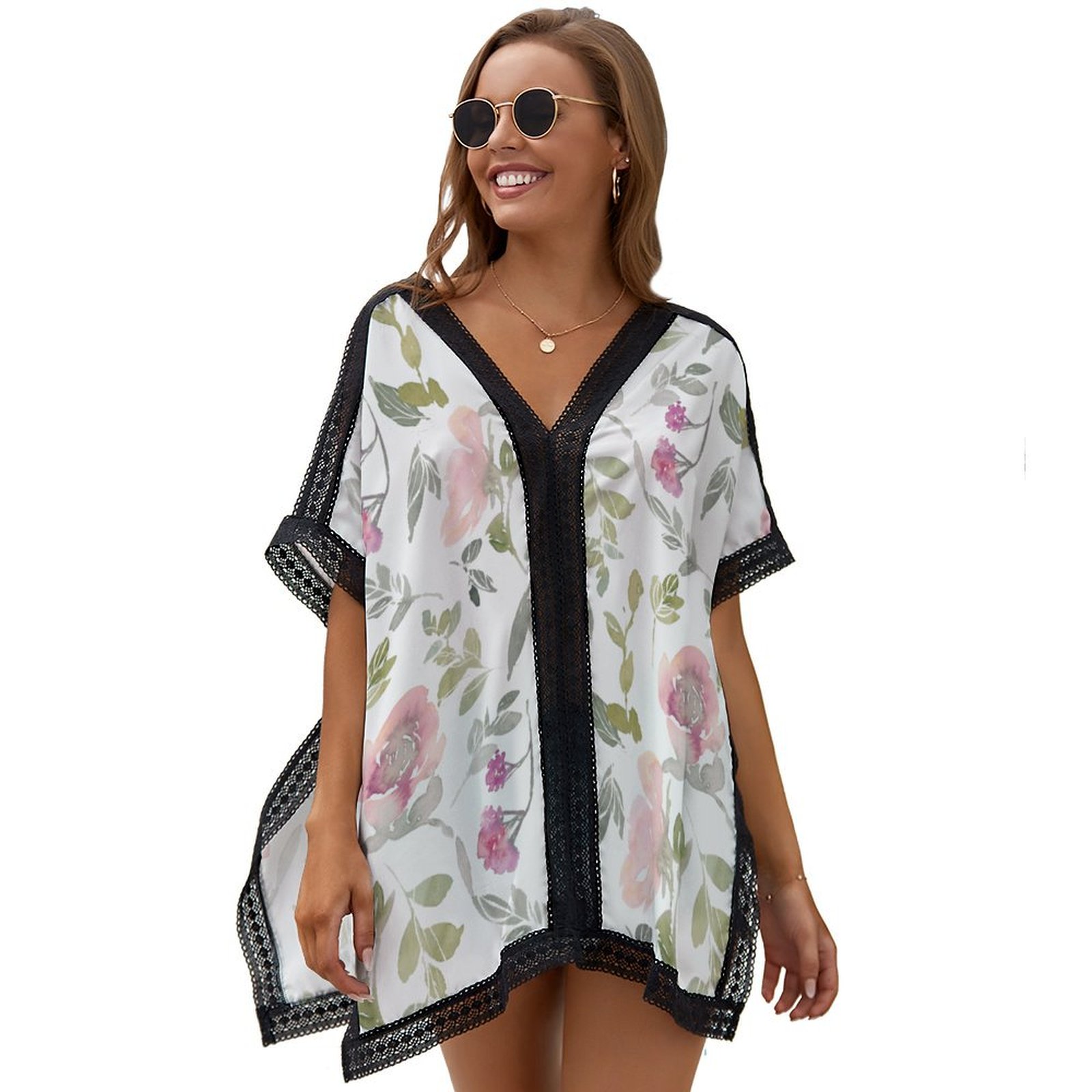 Pink Floral Passion beach swim cover Swimsuit Cover Up | ID: D7359572