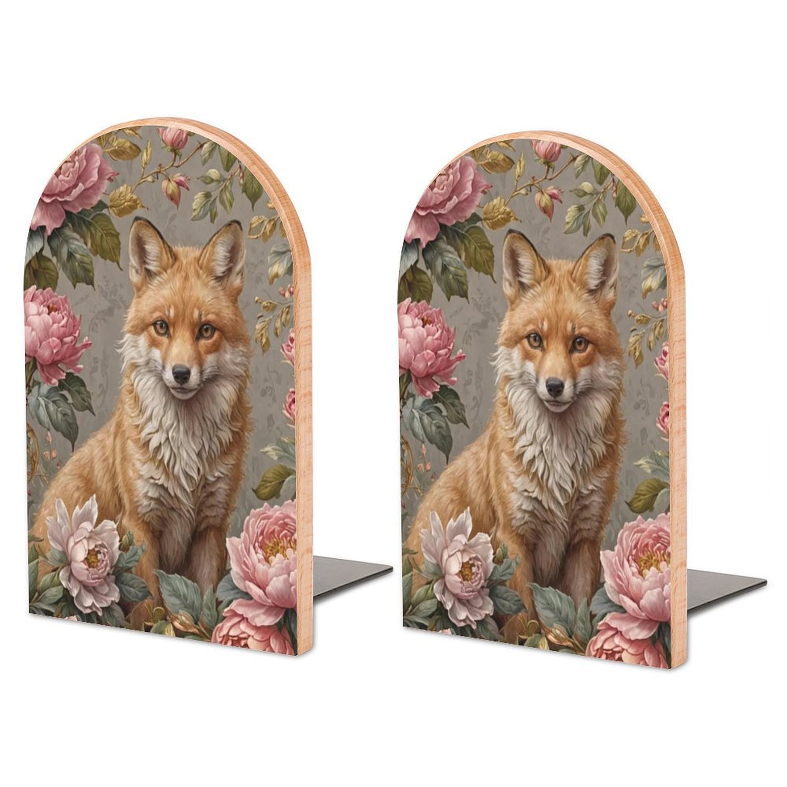 Pink Flower Fox Bookends Custom Bookends (Large) | ID: D7367293