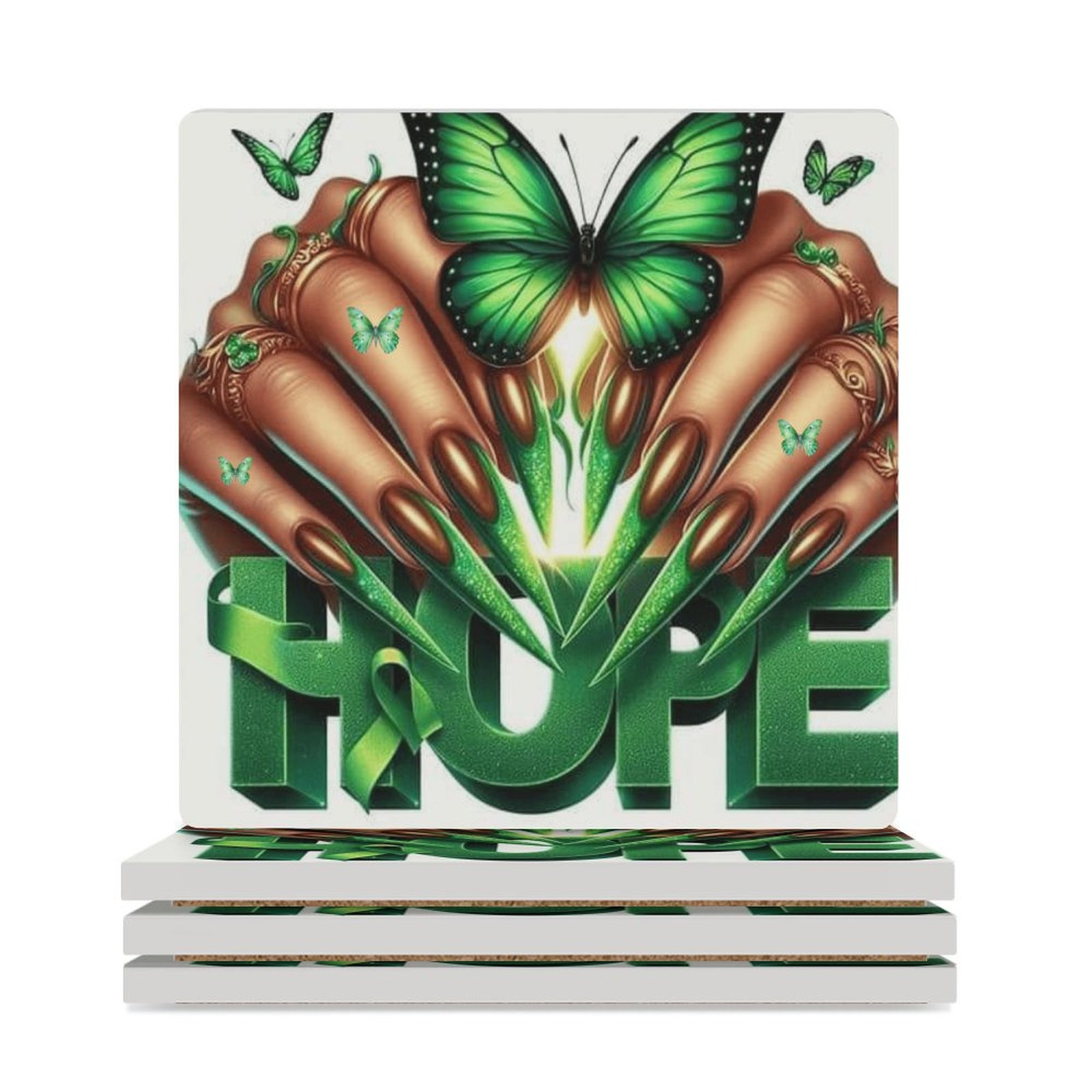 Green HOPE Ceramic Coasters (Square) | ID: D7382508