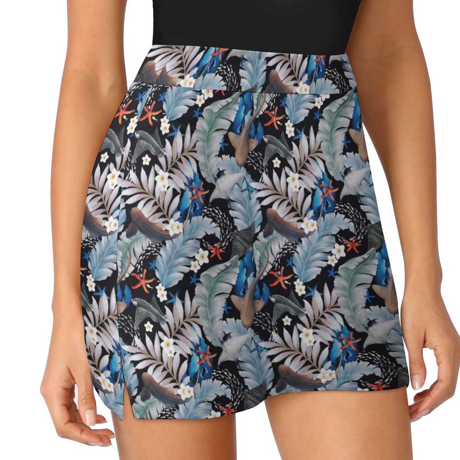 Tropical Reef Harmony Anti-Emptied A-Line Skirt with Pocket | ID: D7391335