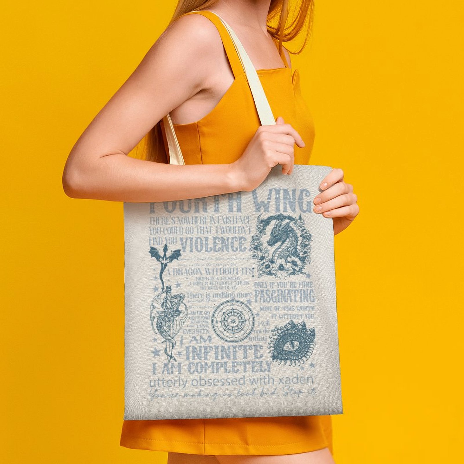 Fourth Wing Casually Blue Tote Canvas Tote Bag-38x46CM(Two-Sided Print ...