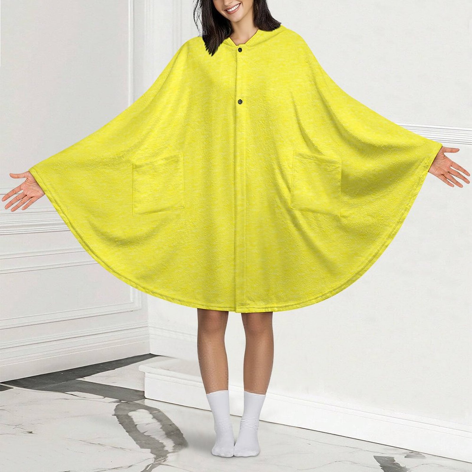 Cloudy Yellow Fleece Hooded Cape for Adults | ID: D7546944